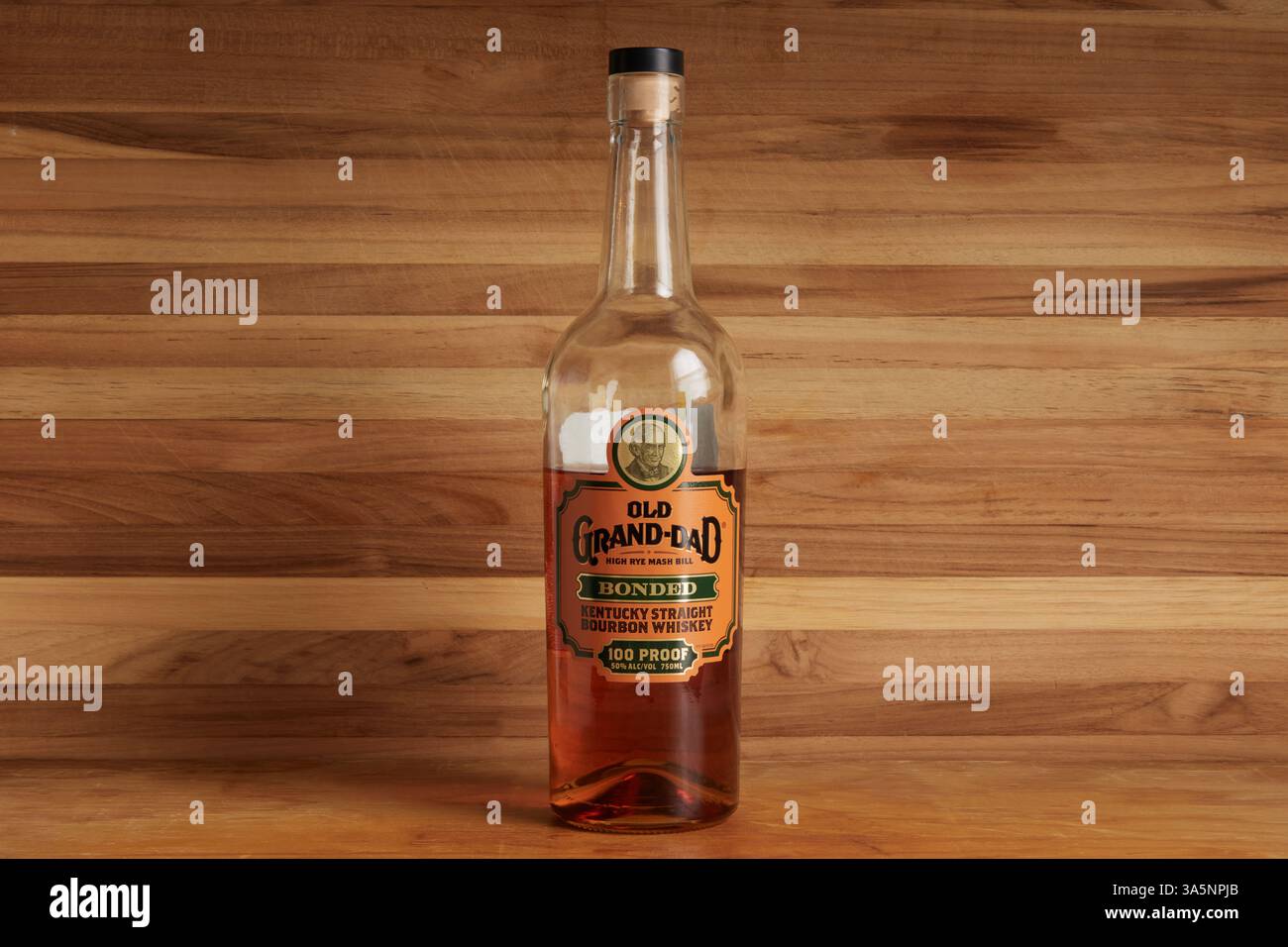 bottle of Old Grand-dad brand bonded Kentucky Straight Bourbon Whiskey ...