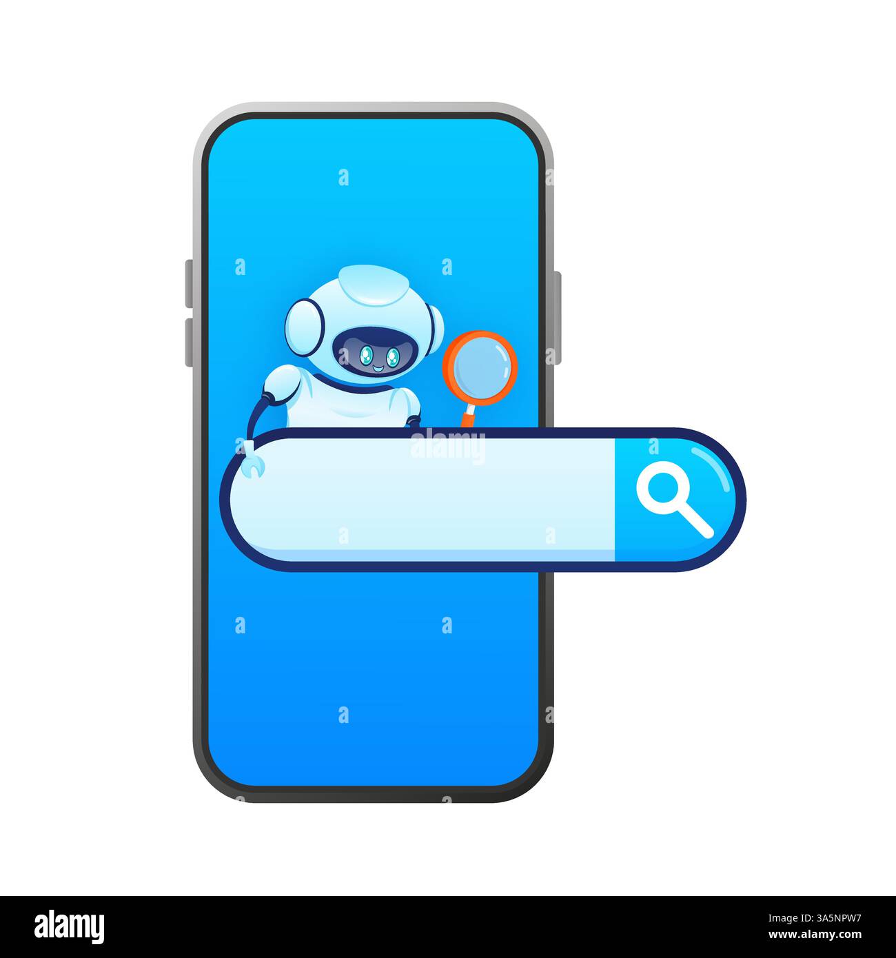 Search bot in cartoon style. Artificial intelligence. Isometric vector ...