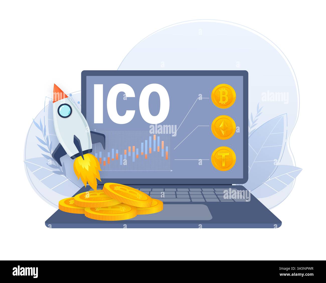 Initial coin offering, ICO Token production process vector illustration. Cryptocurrency trading ...