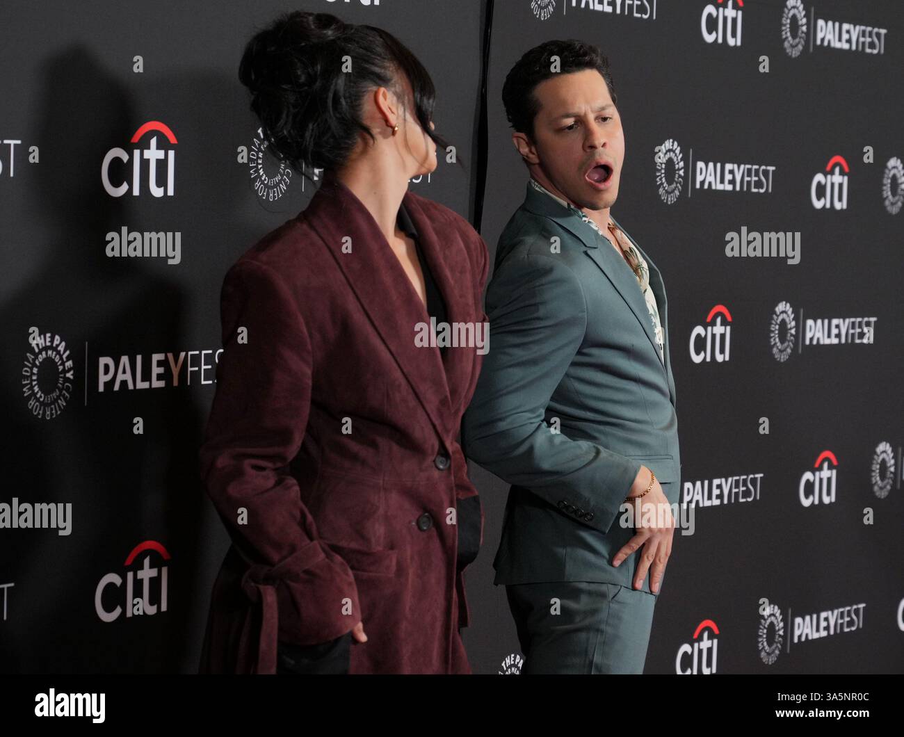 (L-R) Leah Lewis and David Del Rio at the PaleyFest LA, USA. , . (Photo ...