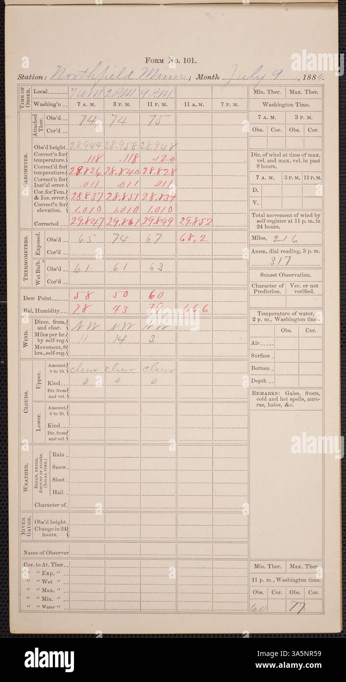 The Carleton College weather diaries from July 1884 document daily ...