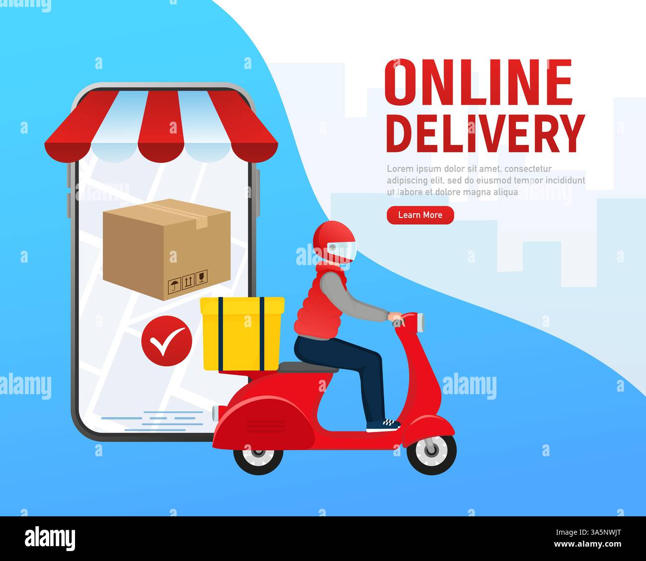 Flat infographic with red online delivery for mobile app design. Food ...