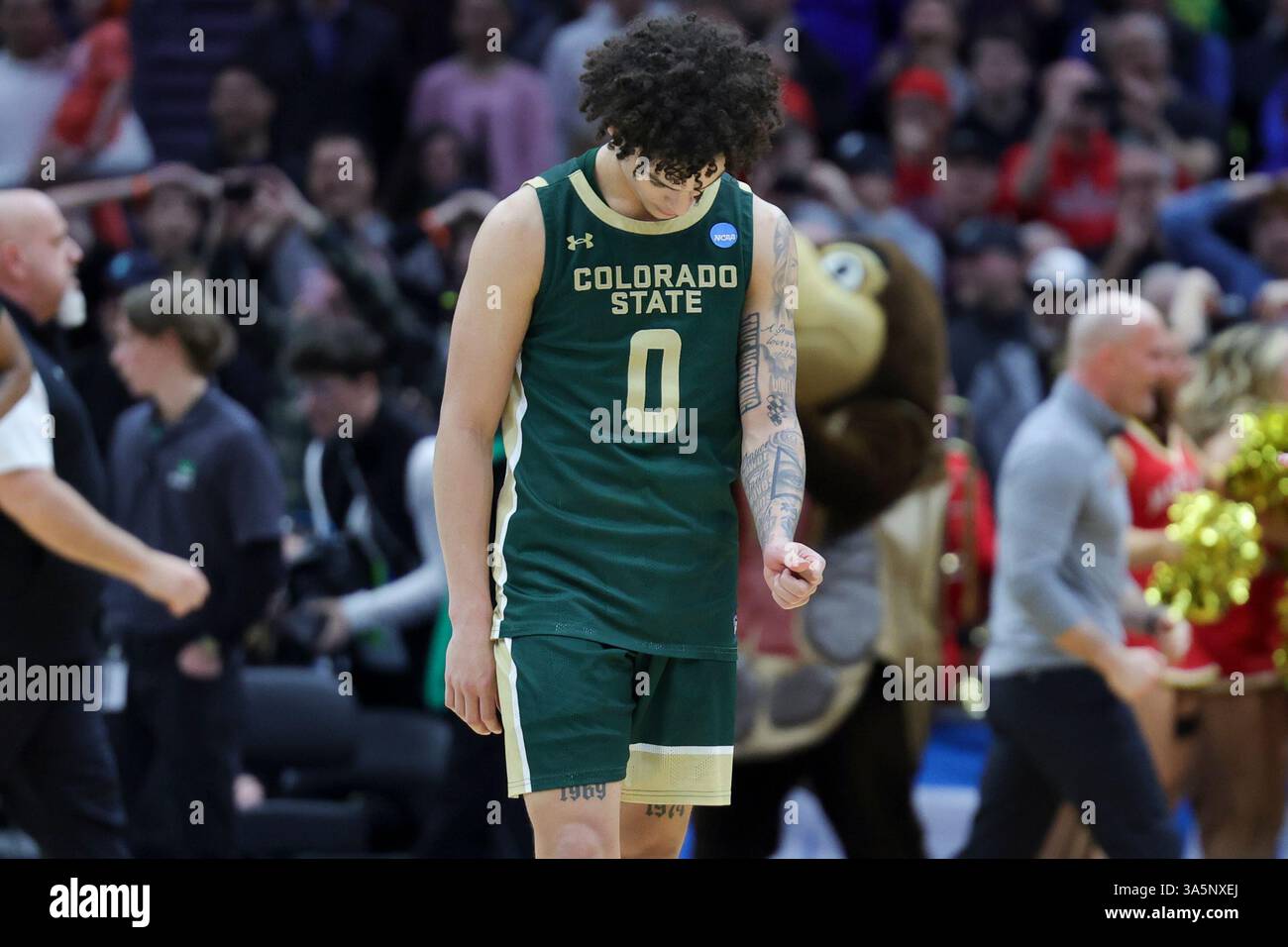Colorado State guard Kyan Evans reacts after the team's loss against ...