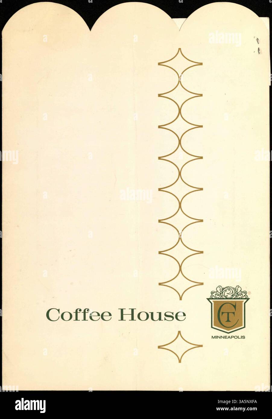 This vintage bi-fold menu from a coffee house features scalloped edges ...