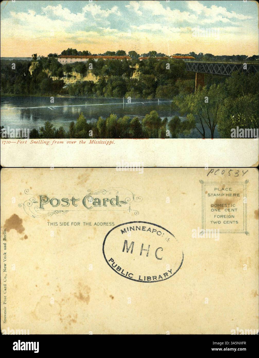 An aerial view of Fort Snelling situated over the Mississippi River ...