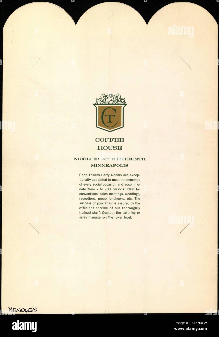 This vintage bi-fold menu from a coffee house features scalloped edges ...