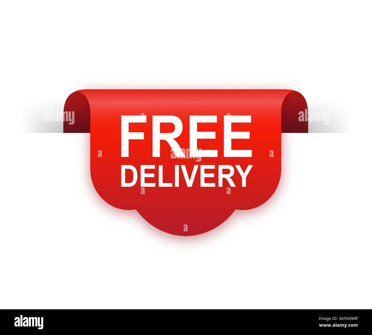 Free delivery red ribbon isolated on white background. Red label ...