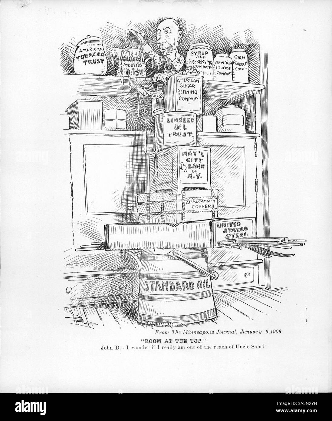 This political cartoon depicts John D. Rockefeller on top of companies ...