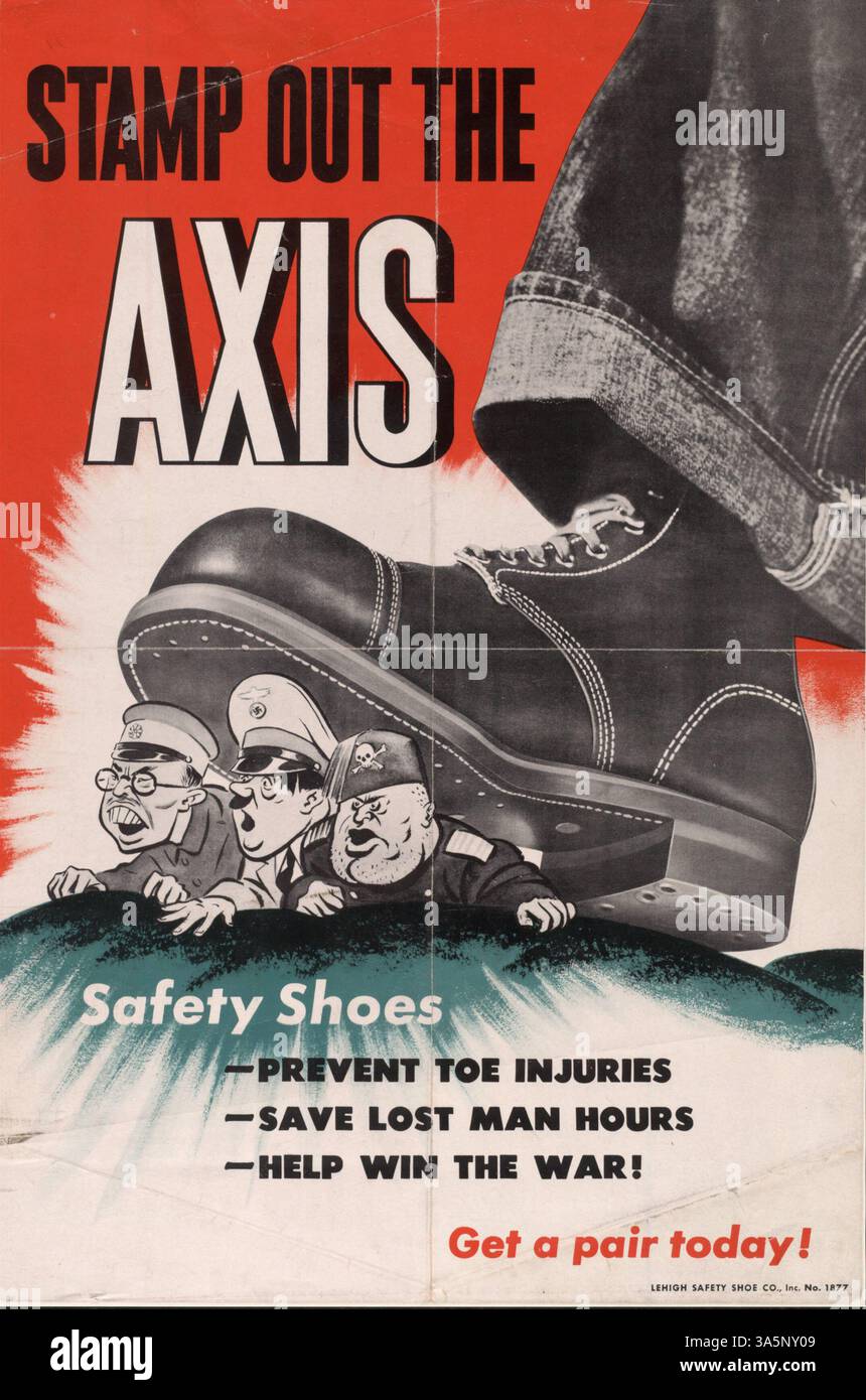 This 1940s propaganda poster shows a boot stepping on caricature hi-res ...