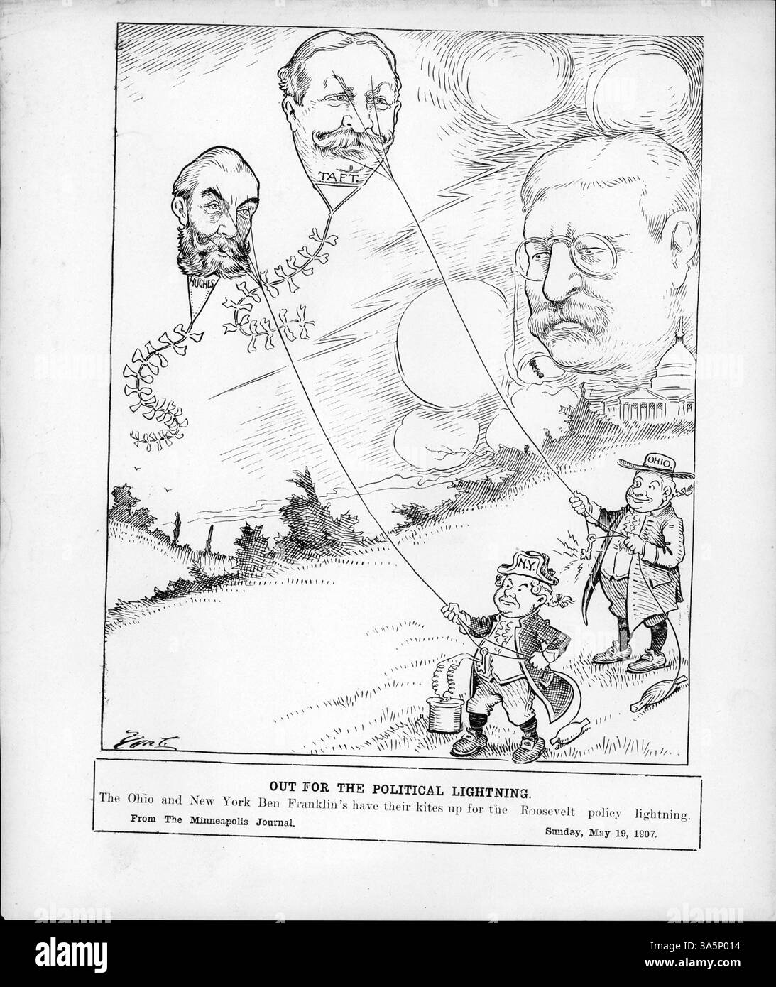 This political cartoon portrays Ohio and New York flying their Hughes ...