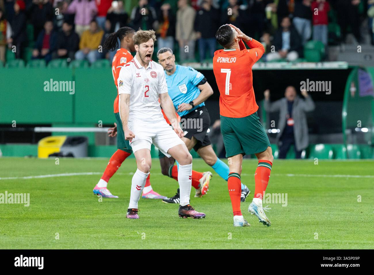 March 23, 2025. Lisbon, Portugal. Denmark's and Fulham defender Joachim ...