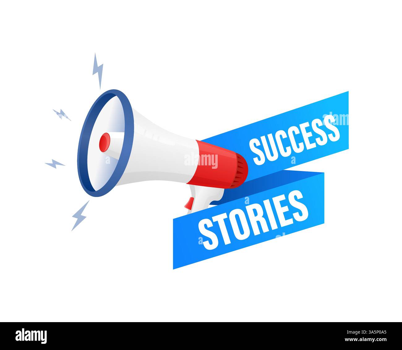 Success stories. Badge with megaphone icon. Flat vector illustration on ...