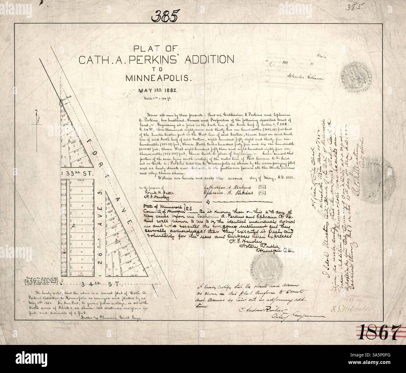 The map details Cath A. Perkins' Addition to Minneapolis, showcasing ...