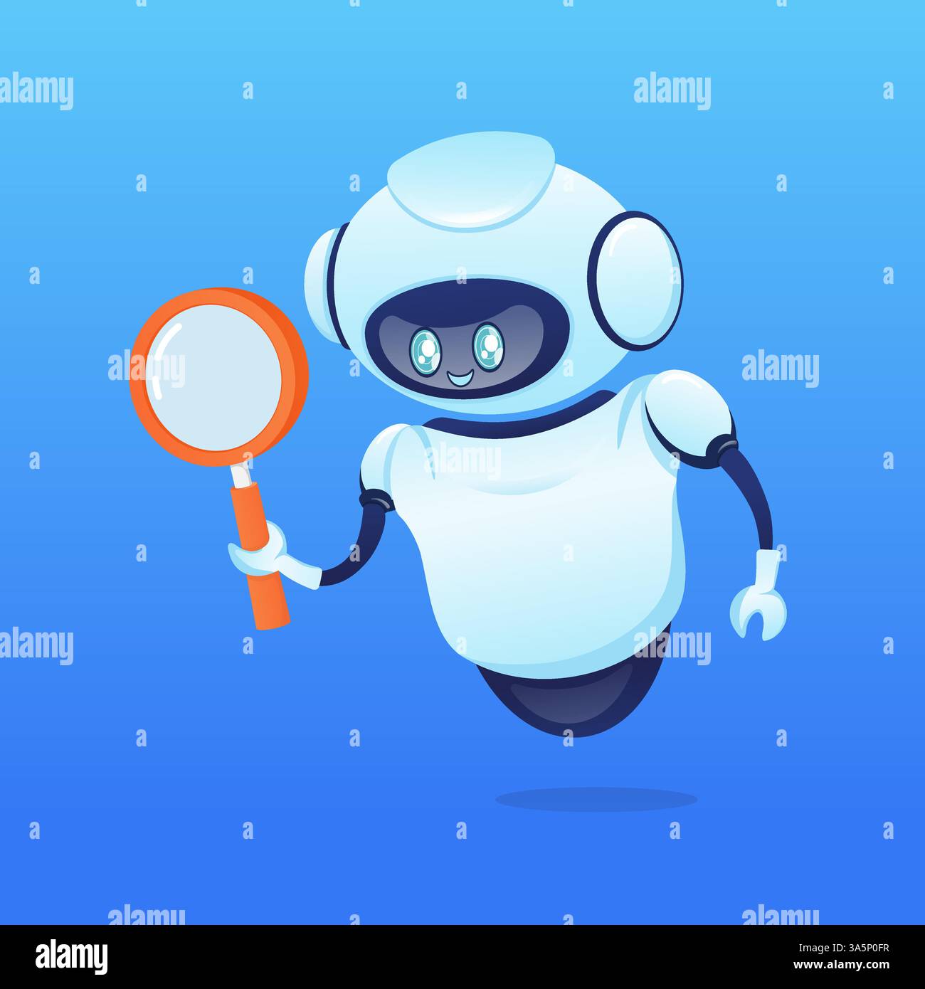 Search bot in cartoon style. Artificial intelligence. Isometric vector ...