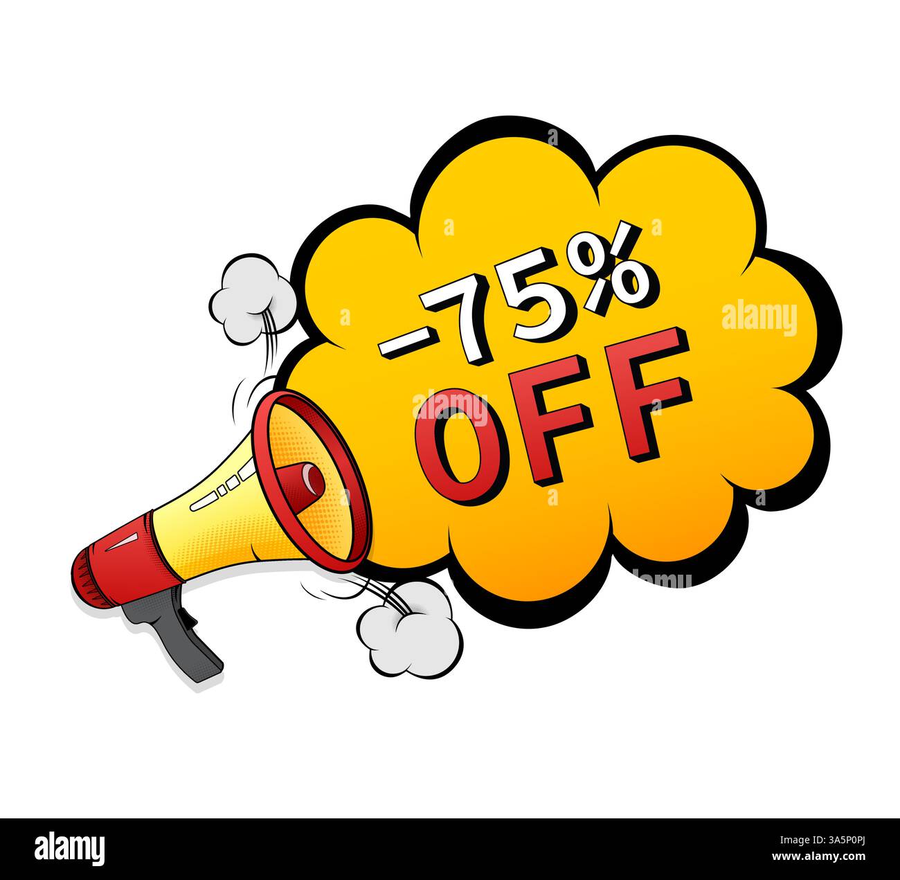 75 percent off. Comic illustration. Discount tag. Percent sign. Vector ...