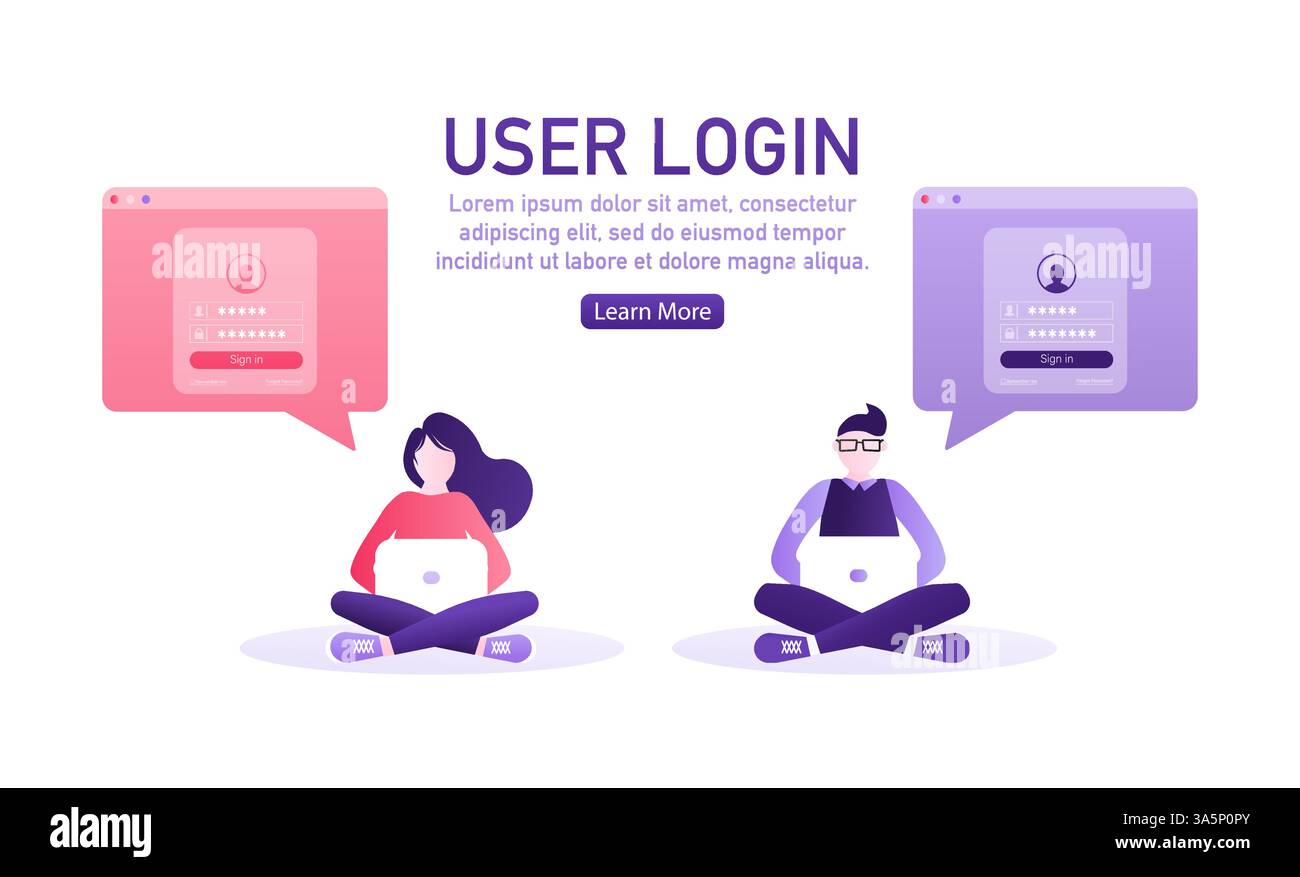 User login with character concept for any purpose. Vector line ...