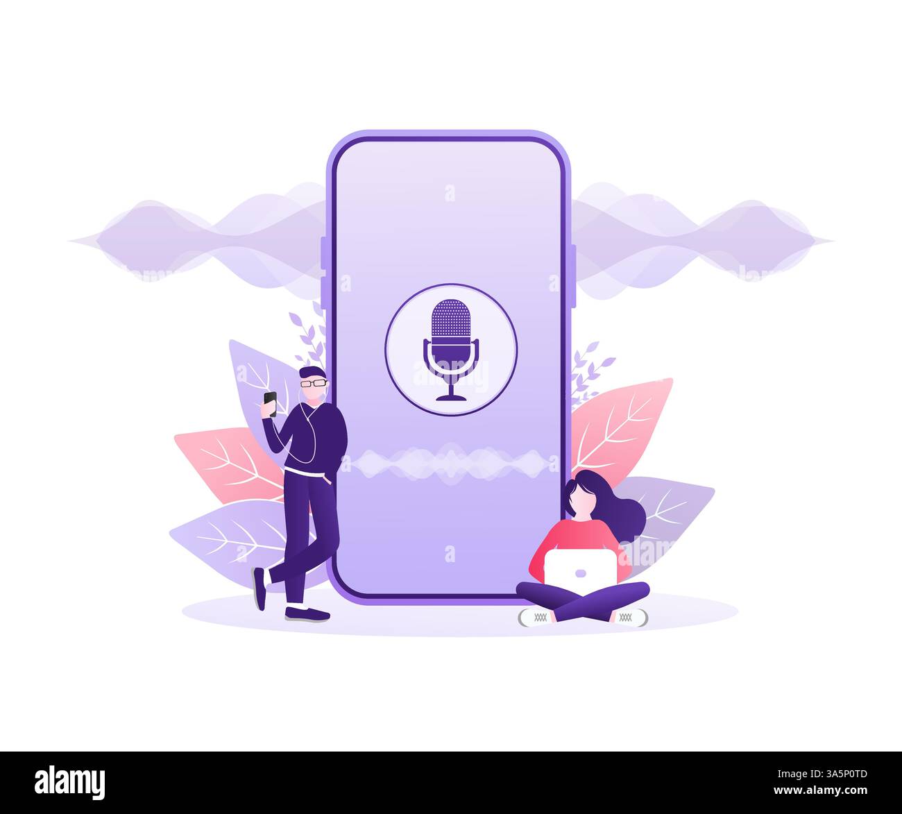 Concept vector illustration of young people with voice assistant ...