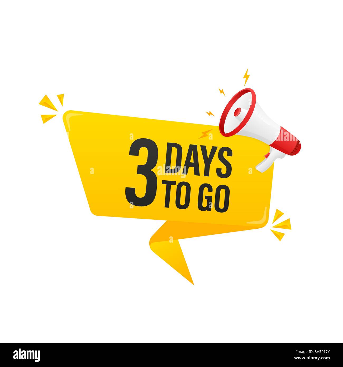 Modern poster with yellow 3 days to go megaphone. Modern red megaphone ...