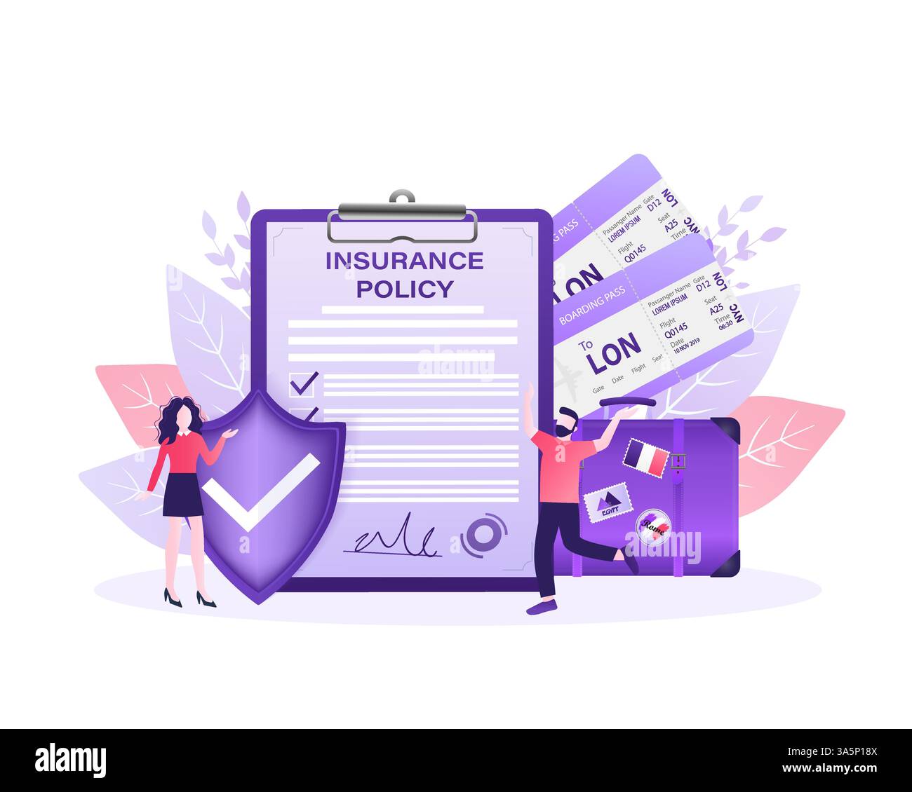 Flat style illustration with insurance policy for report design ...