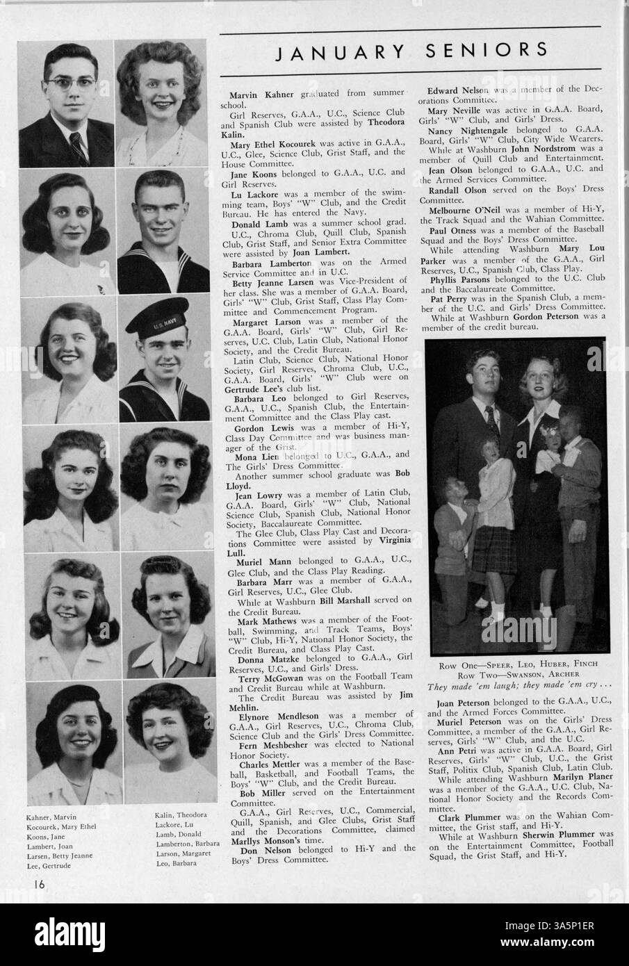 The 1945 'Wahian' yearbook from Washburn High School documents the ...