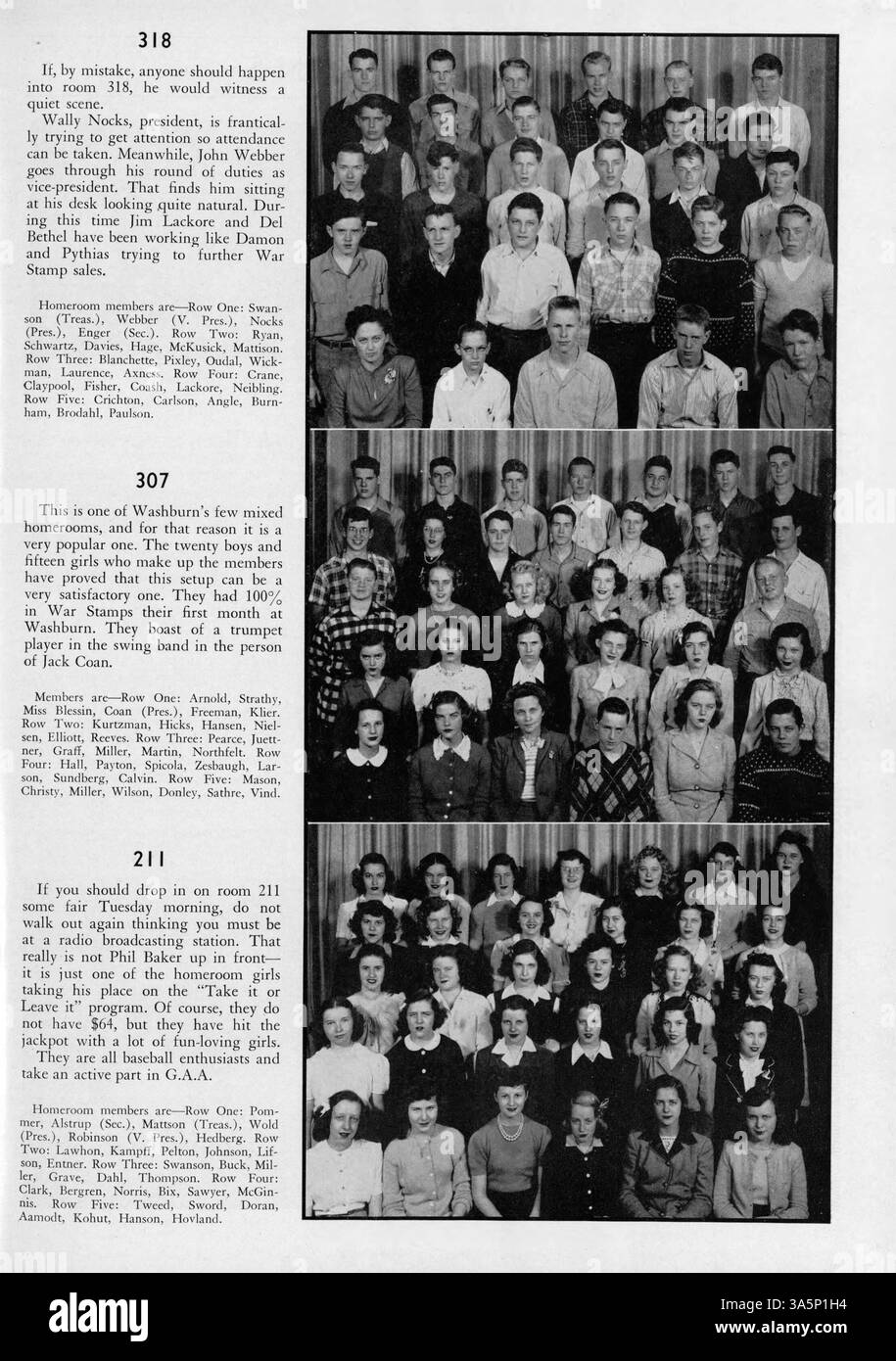 The 1945 'Wahian' yearbook from Washburn High School highlights the students, teachers, clubs ...
