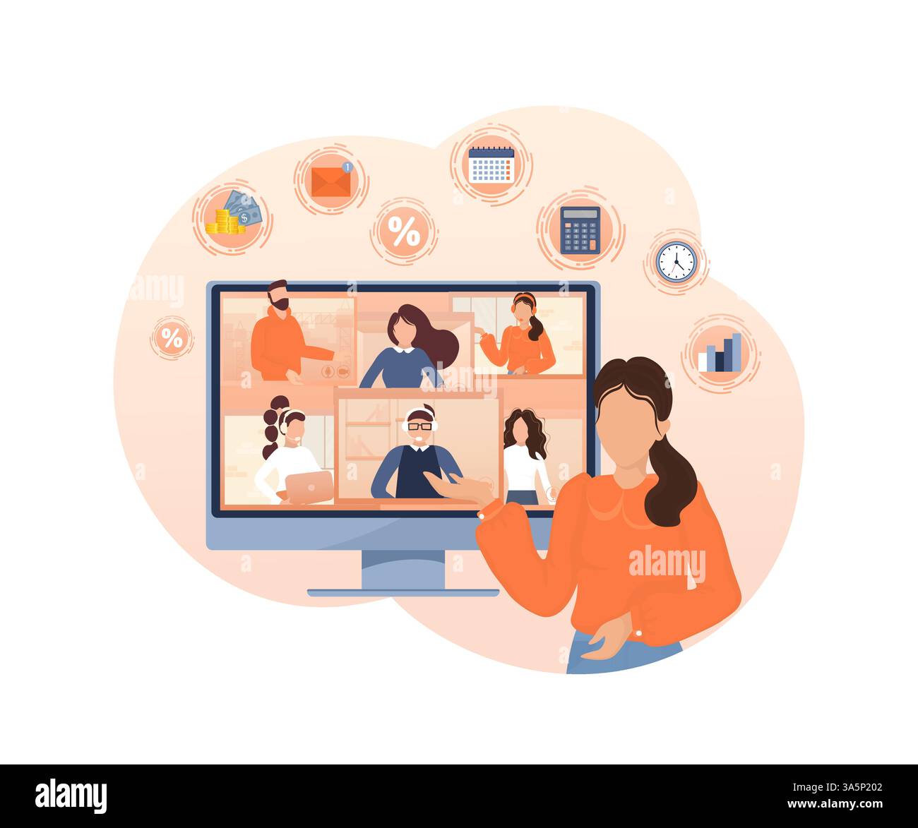Flat illustration. Video conference. Video call between friends ...