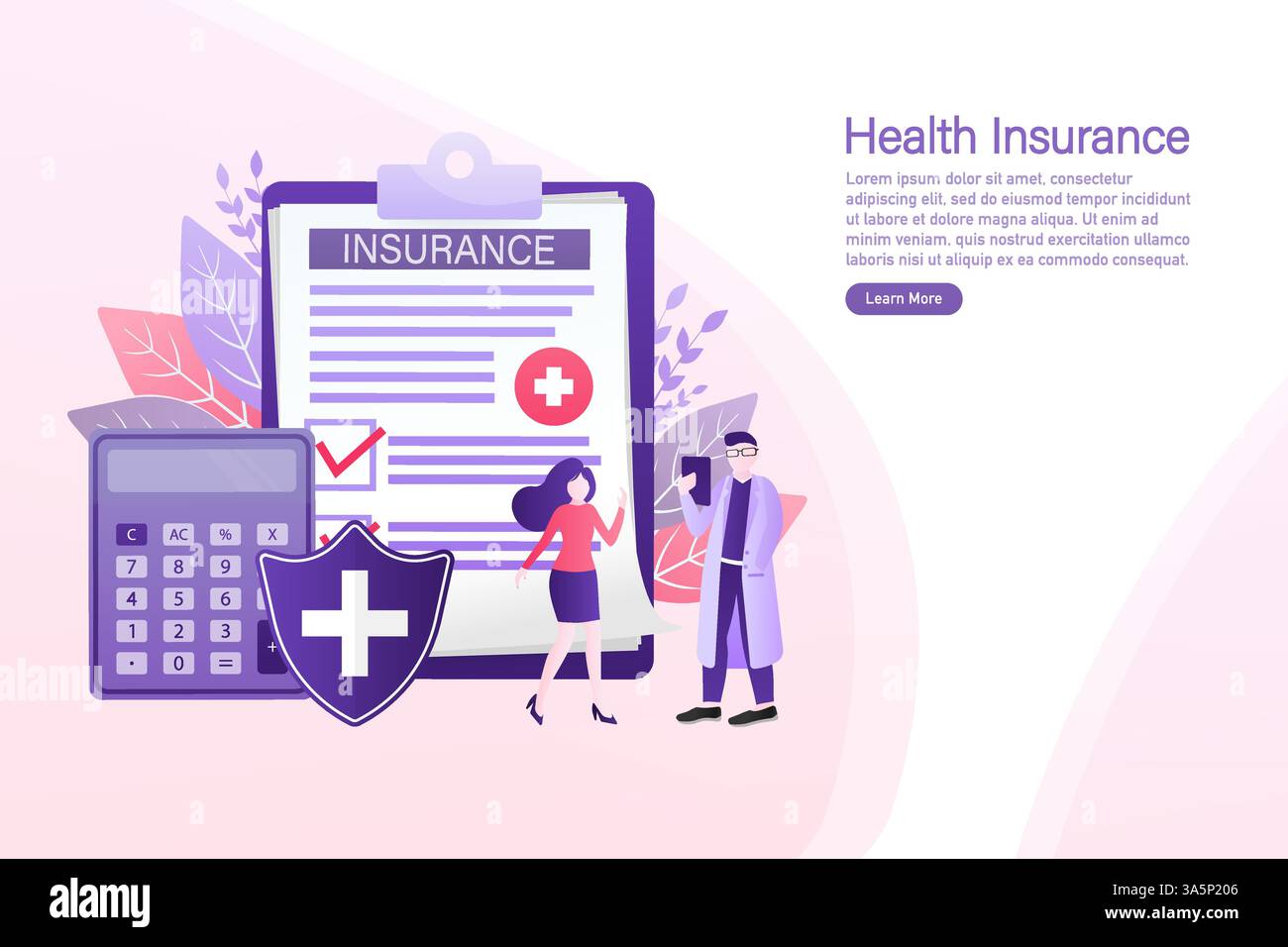 Vector illustration with health insurance concept. Big clipboard with ...