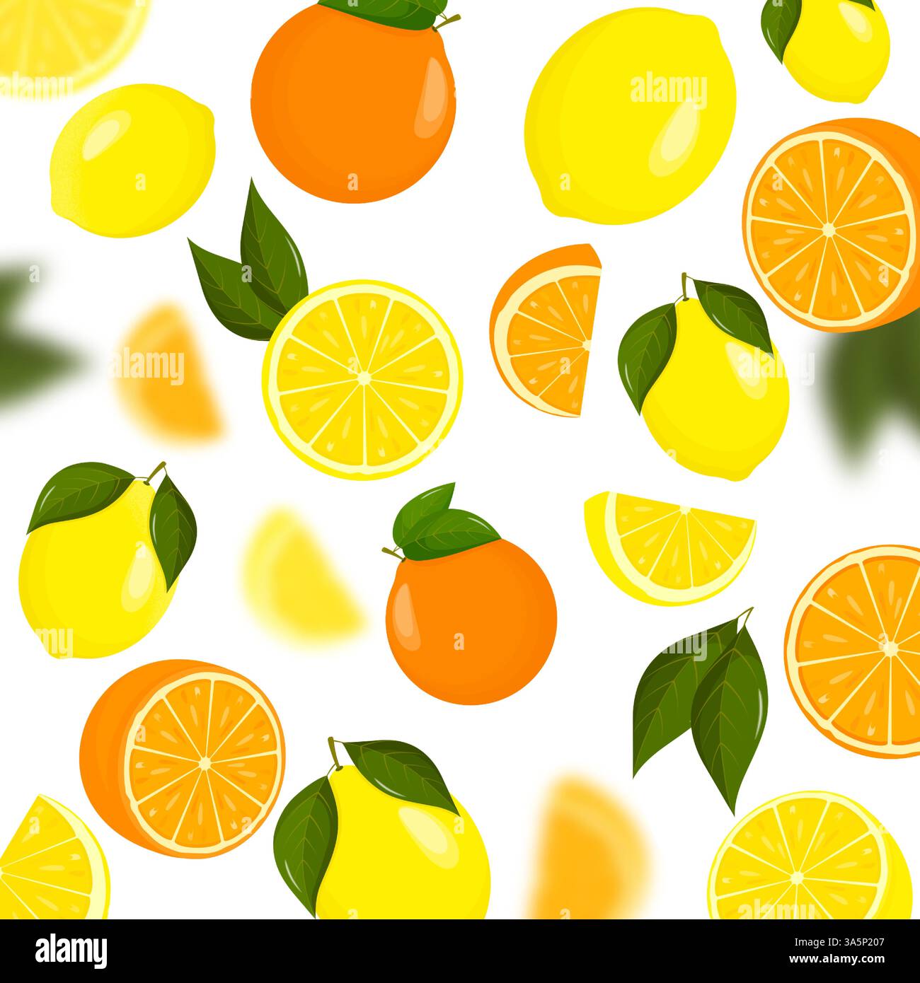 Oranges and lemons falling from different angles. Citrus pattern ...