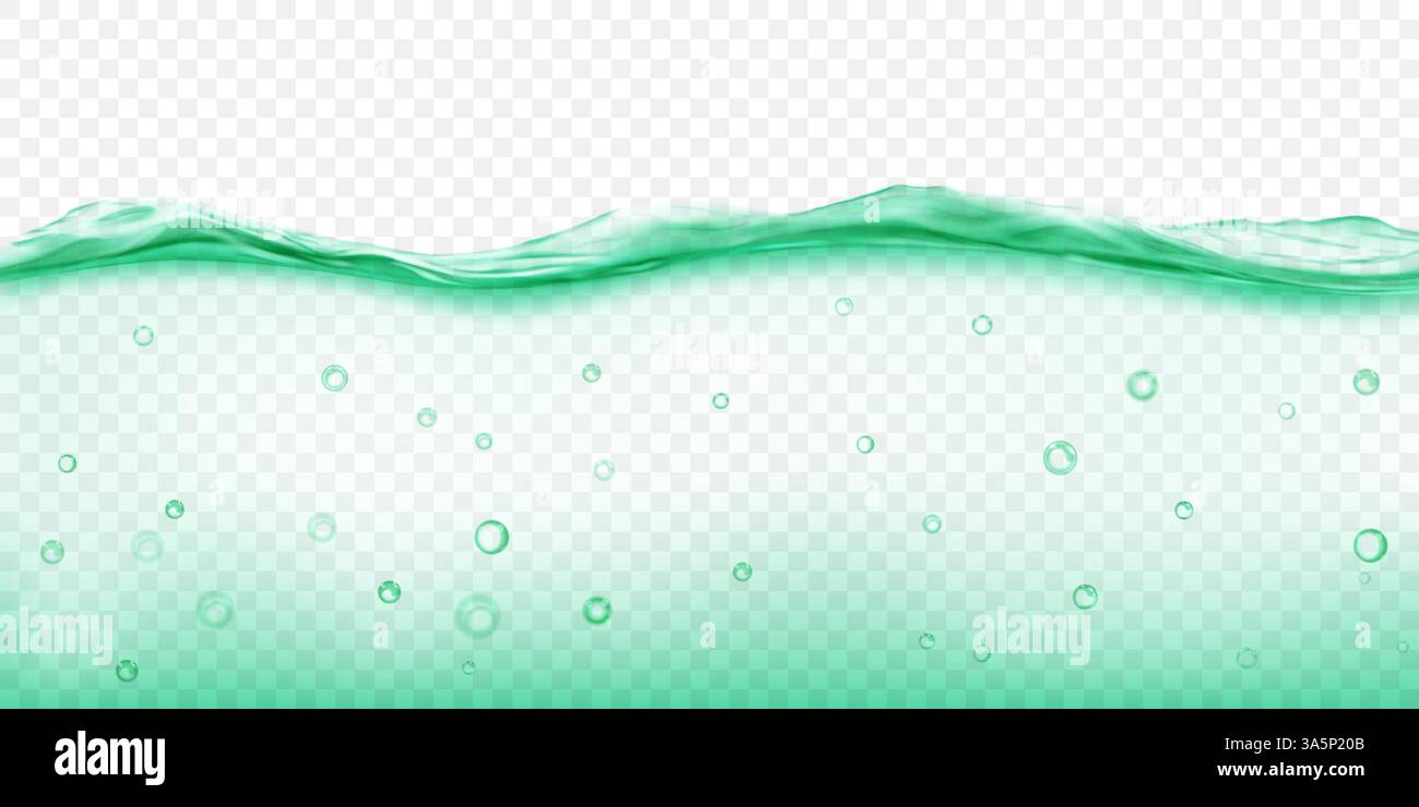 Translucent turquoise water wave with air bubbles floating inside ...