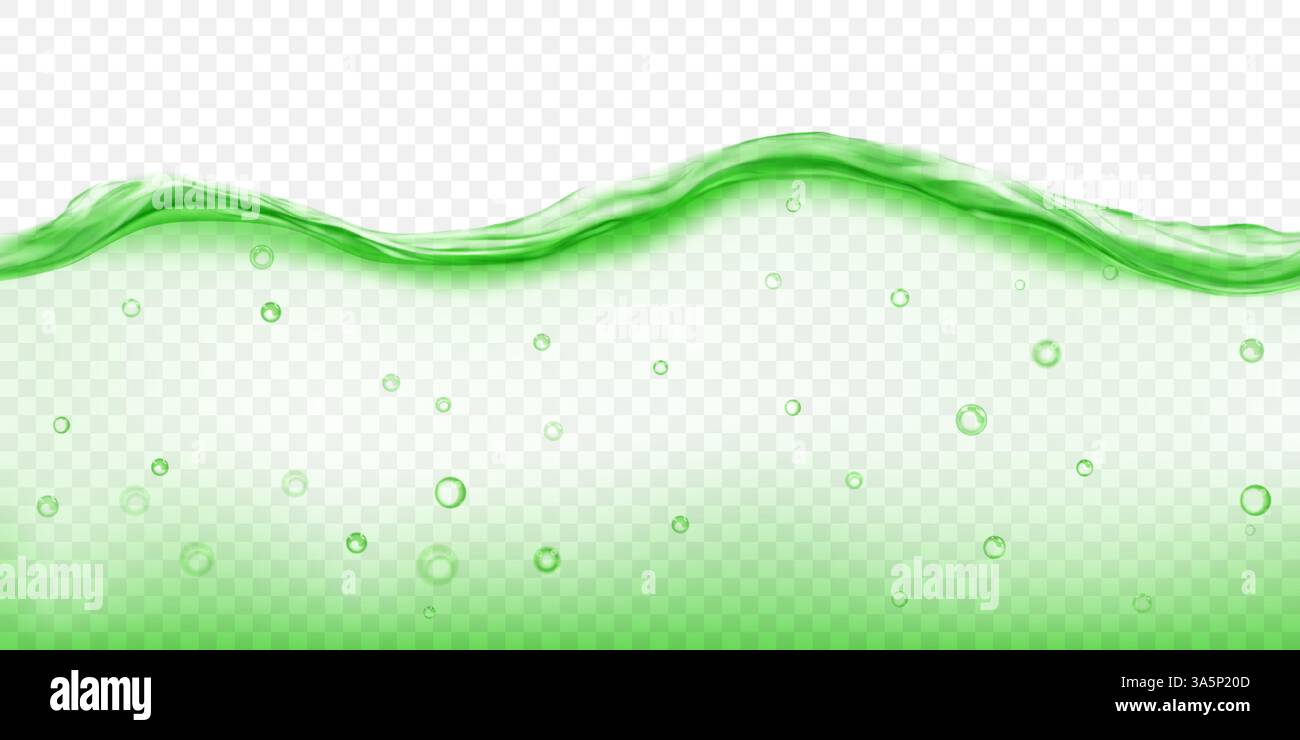 Translucent green water wave with air bubbles floating inside, isolated ...