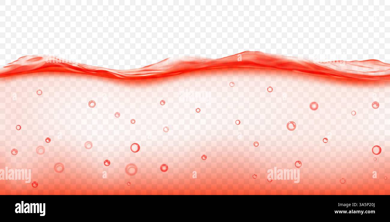 Translucent red water wave with air bubbles floating inside, isolated ...