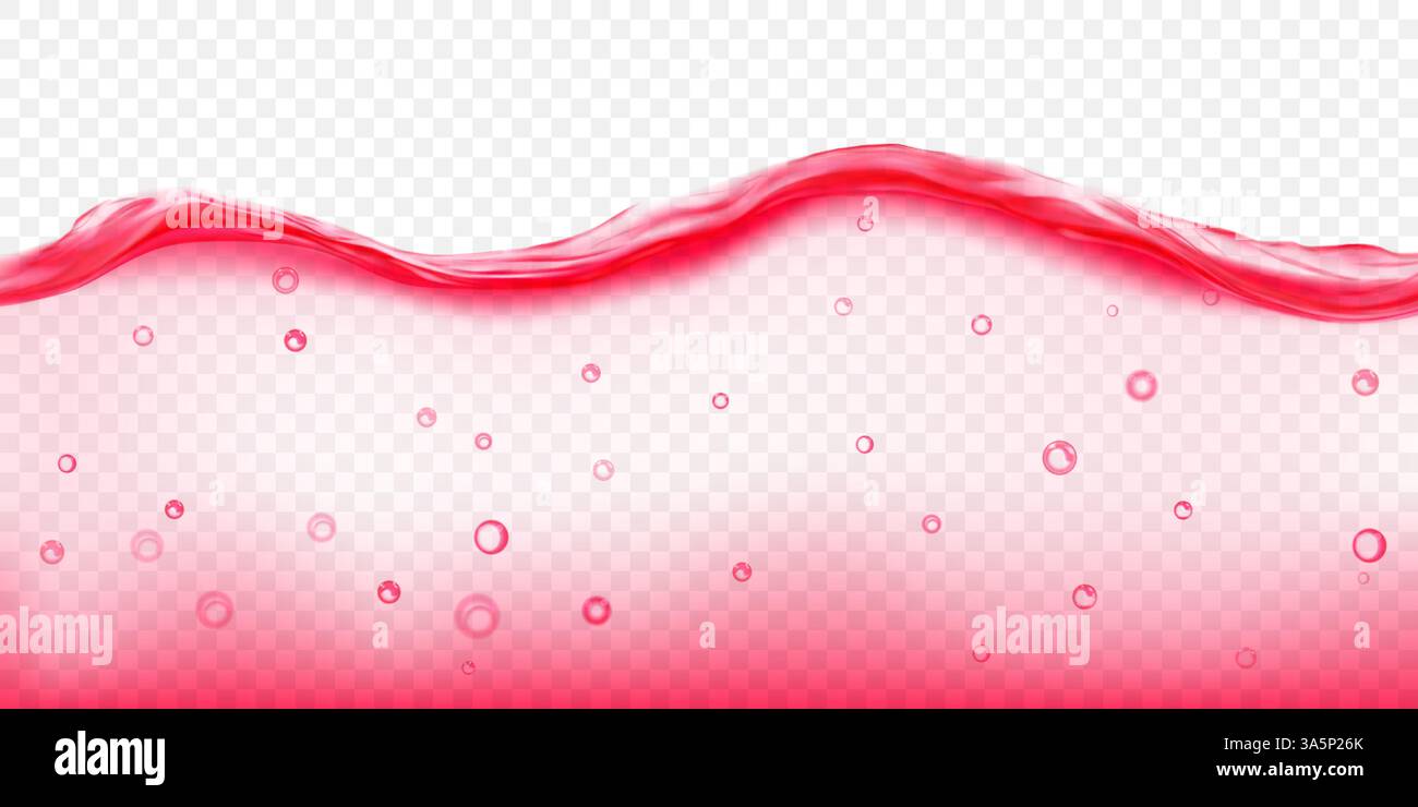 Translucent red water wave with air bubbles floating inside, isolated ...