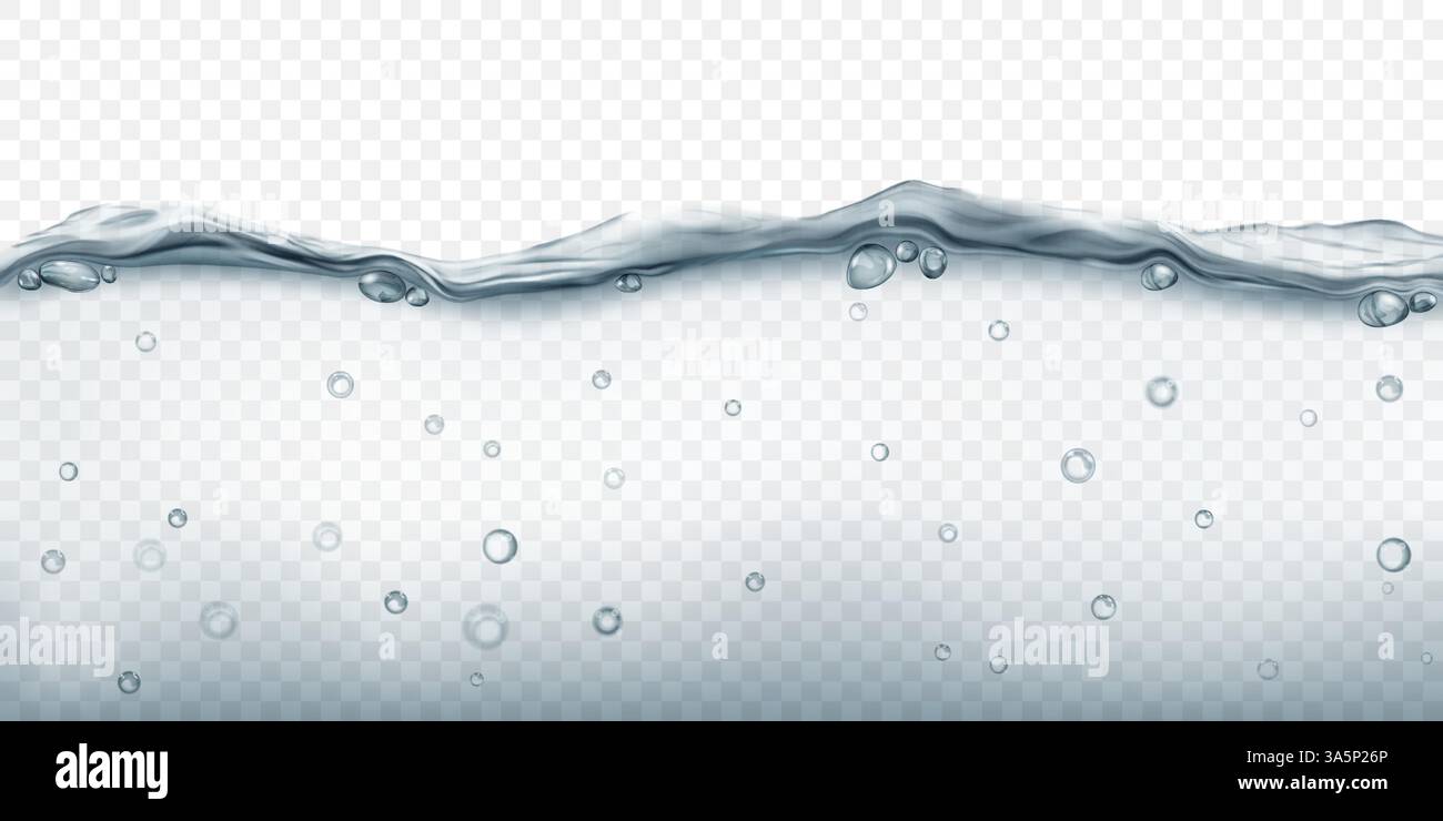 Translucent gray water wave with air bubbles floating inside, isolated ...