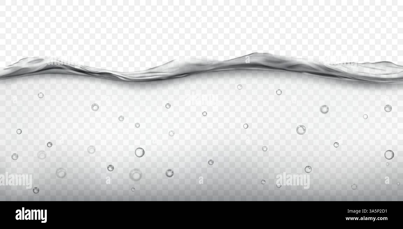 Translucent gray water wave with air bubbles floating inside, isolated ...