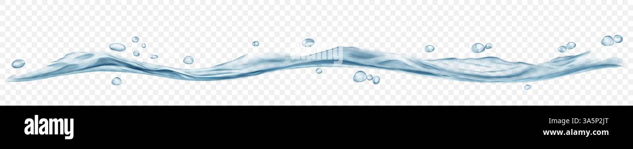 Long translucent water wave with drops, in blue colors, isolated on ...