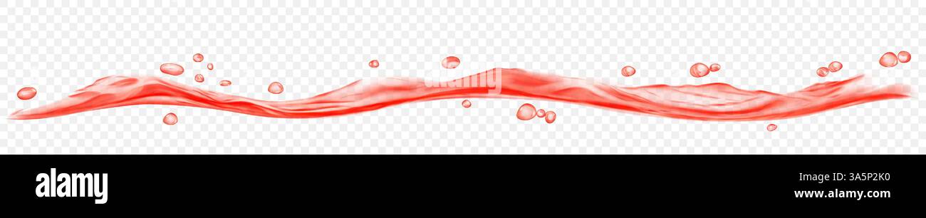 Long translucent water wave with drops, in red colors, isolated on ...