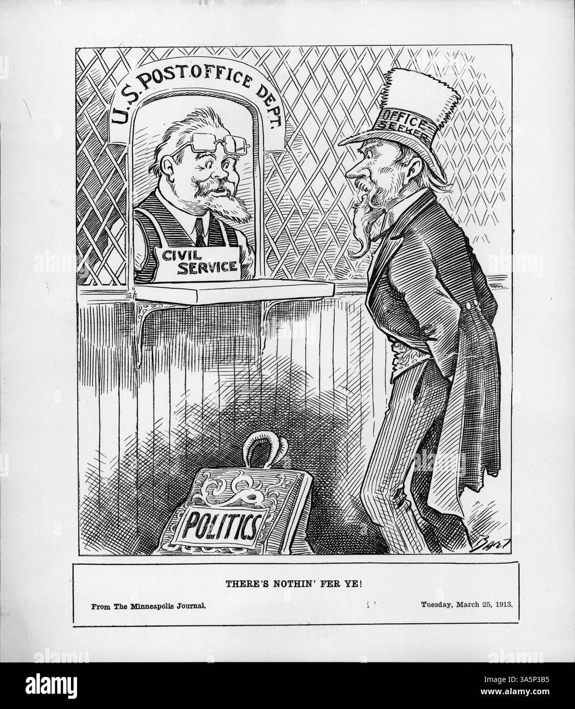 This political cartoon shows a u s civil service employee addre hi-res ...