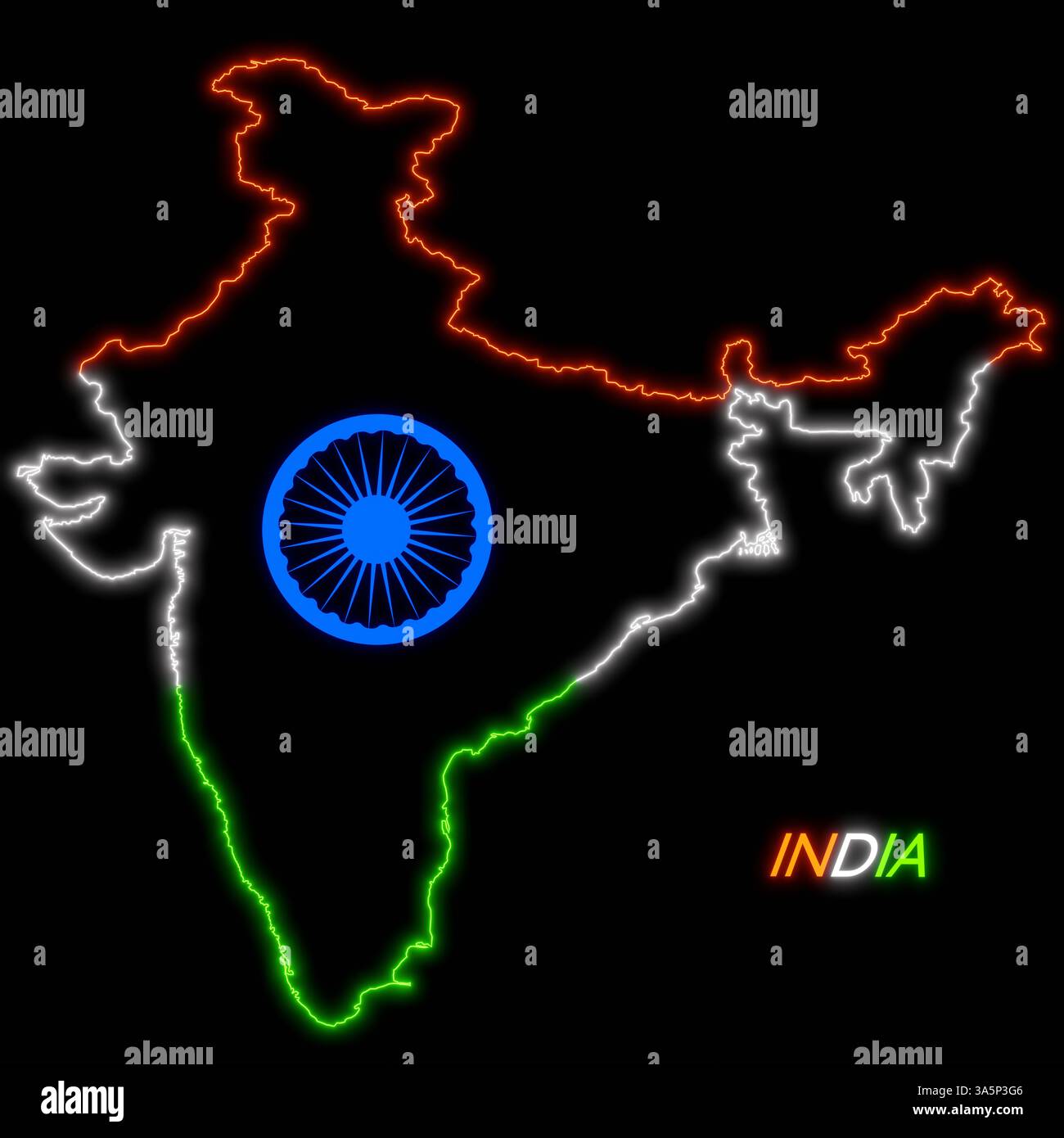 INDIA outline map with neon glowing lines on dark background, Futuristic concept, INDIA neon map ...