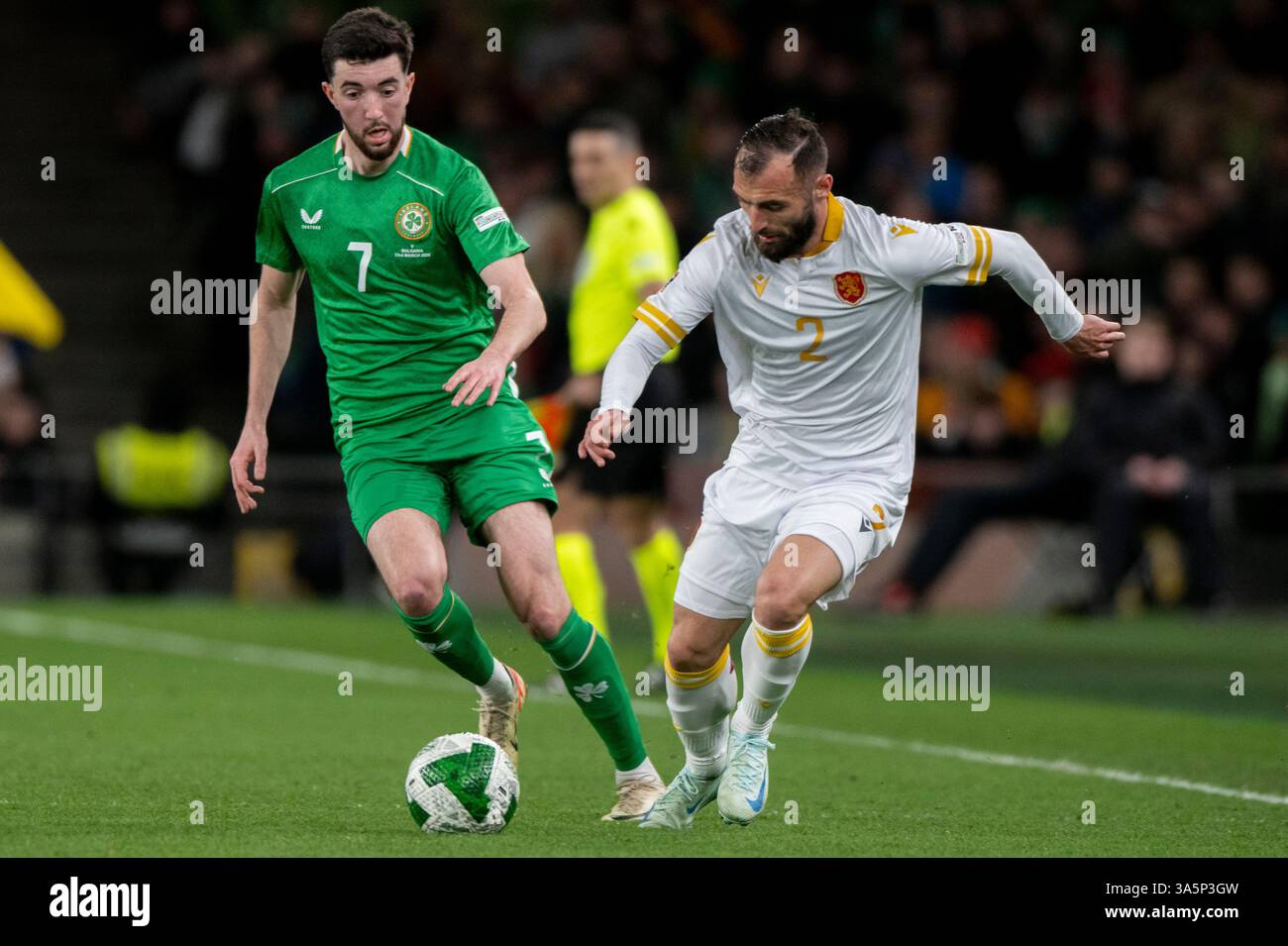 Dublin, Republic Of Ireland. 24th Mar, 2025. Nikolay Minkov of Bulgaria and Finn Azaz of Ireland ...