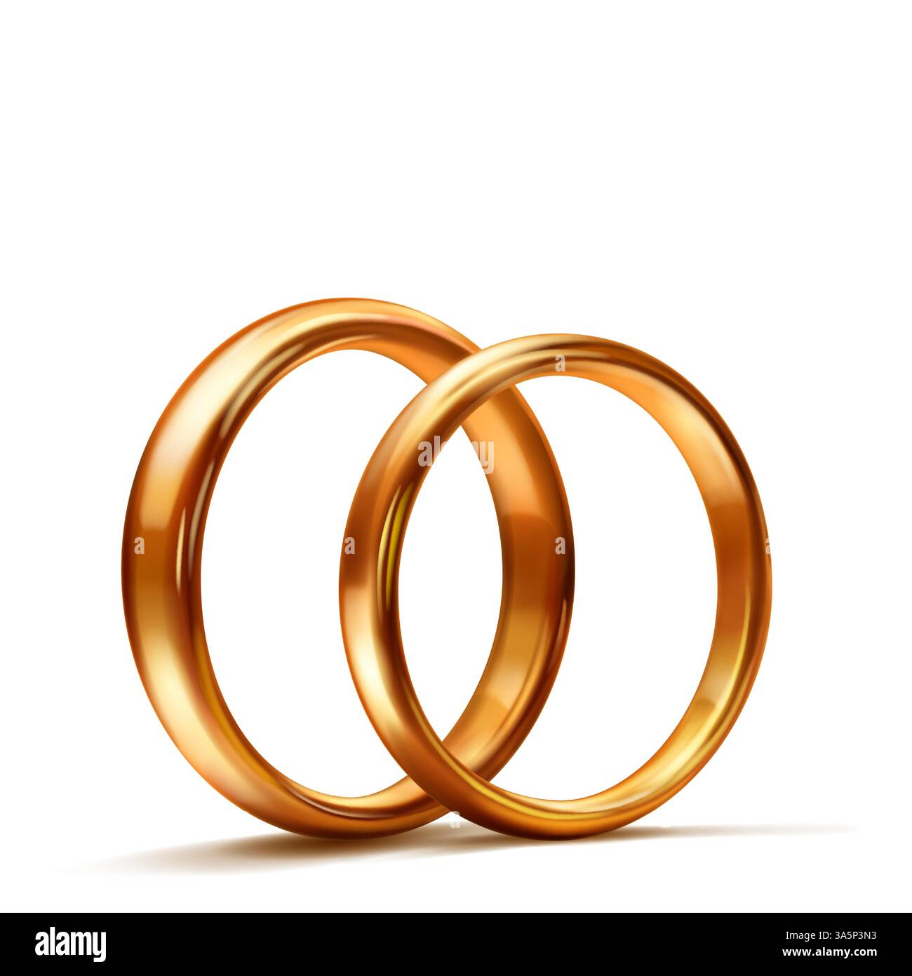 A pair of simple, shiny, polished gold wedding rings placed side by ...