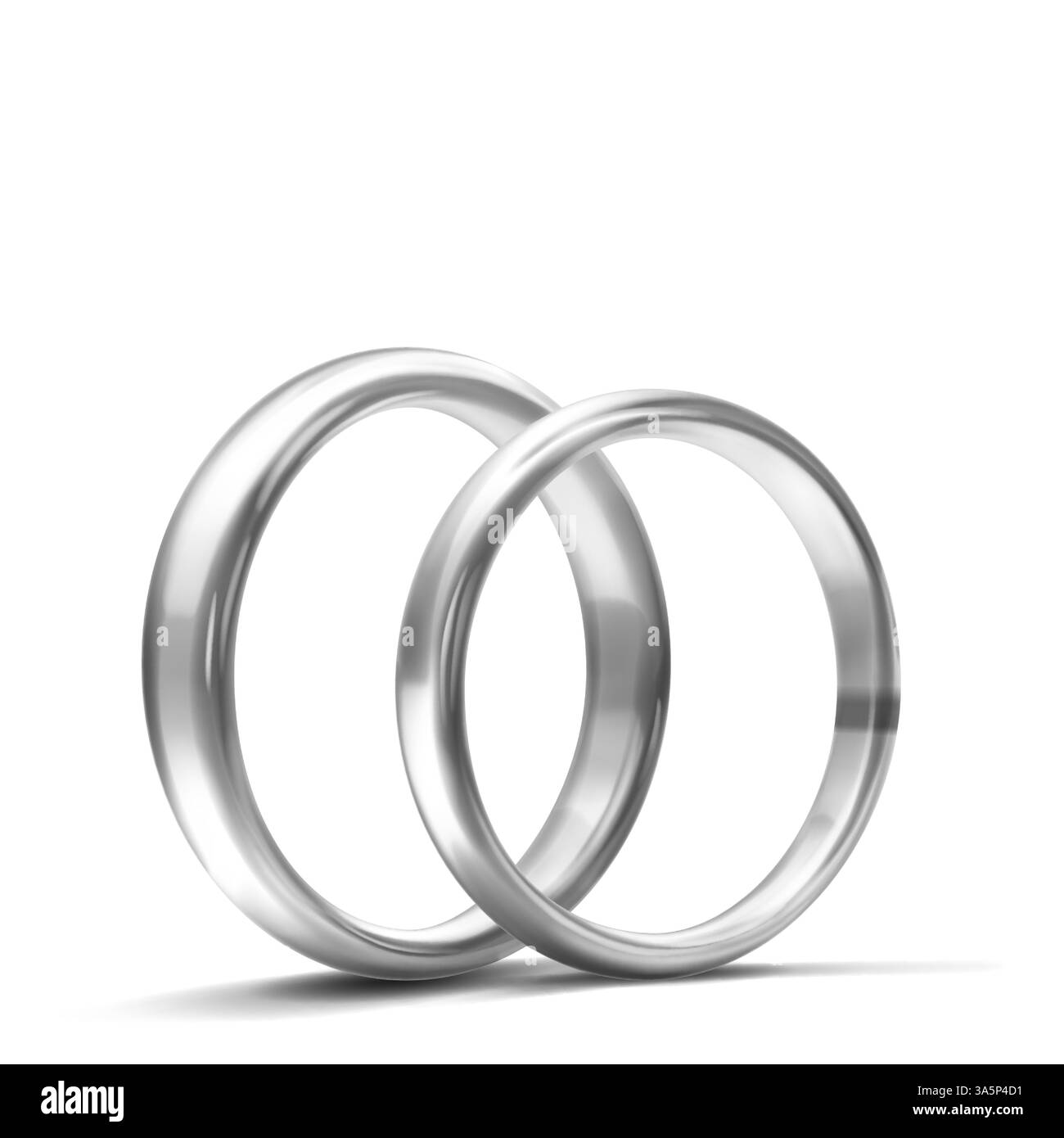 A pair of sleek, shiny, polished silver wedding rings placed side by ...