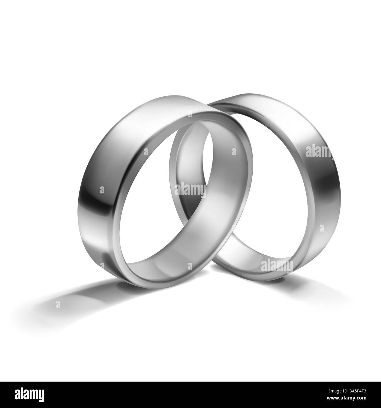 A pair of sleek, shiny, polished silver wedding rings placed side by ...