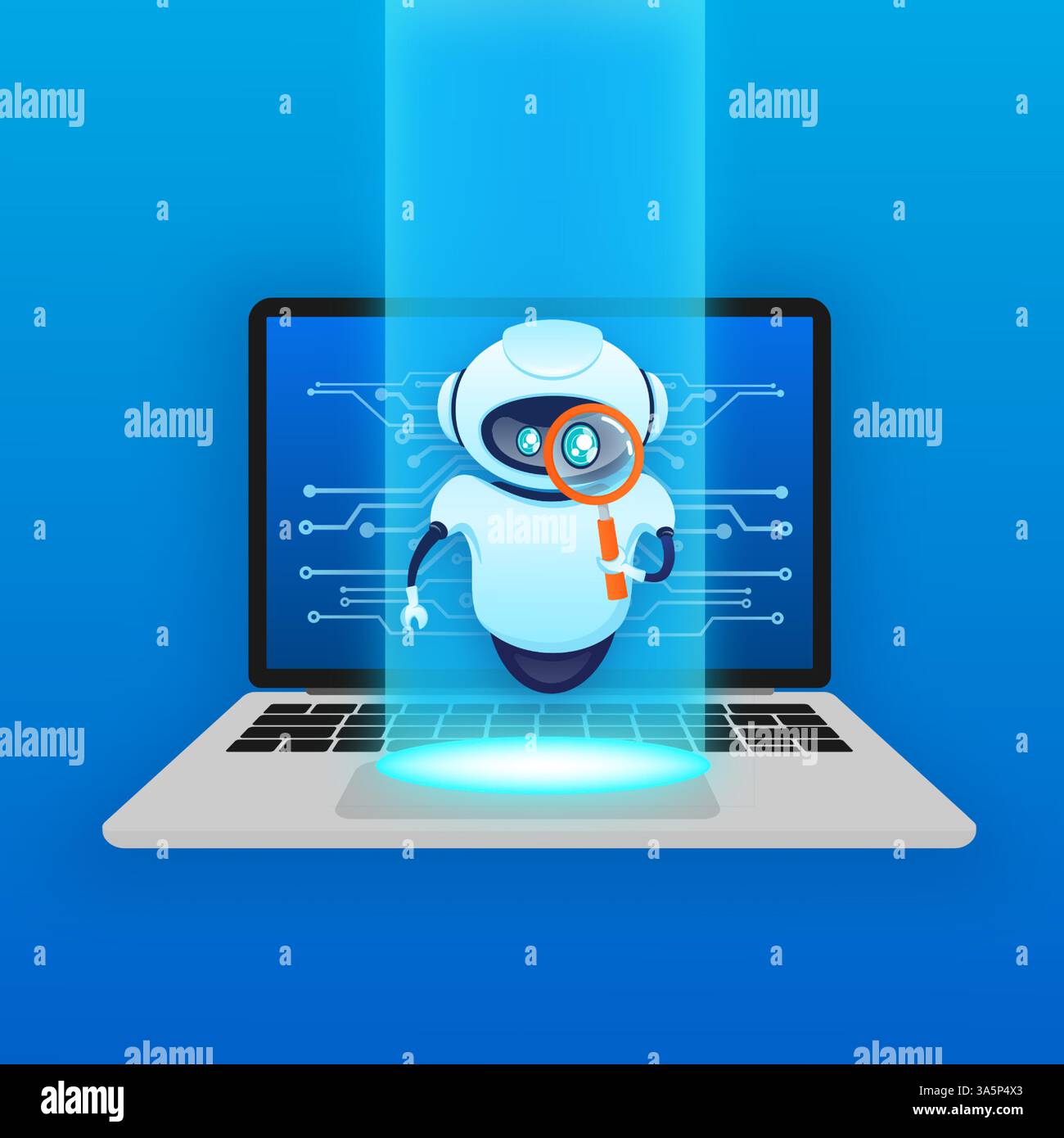 Search bot in cartoon style. Artificial intelligence. Isometric vector ...