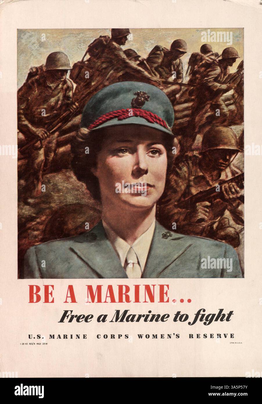 This WWII recruitment poster depicts a woman in U.S. Marine Corps Women ...