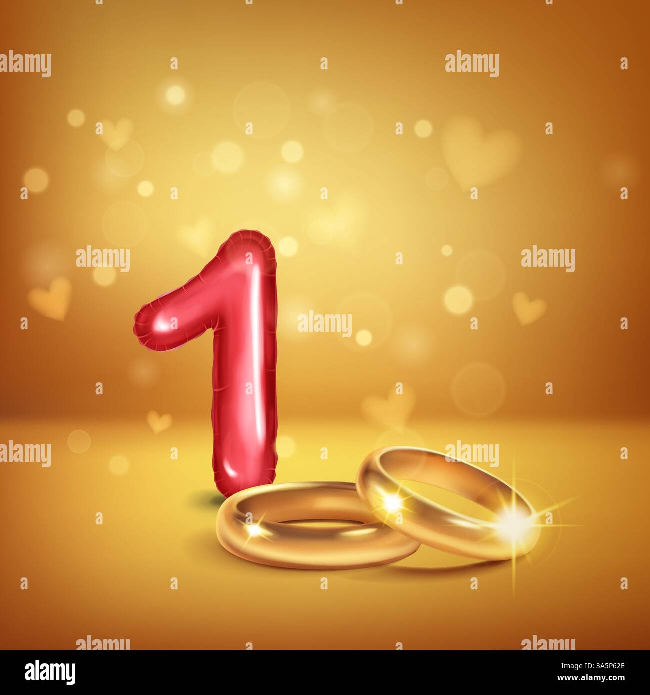 A red number 1 in the form of an inflatable balloon with two gold ...