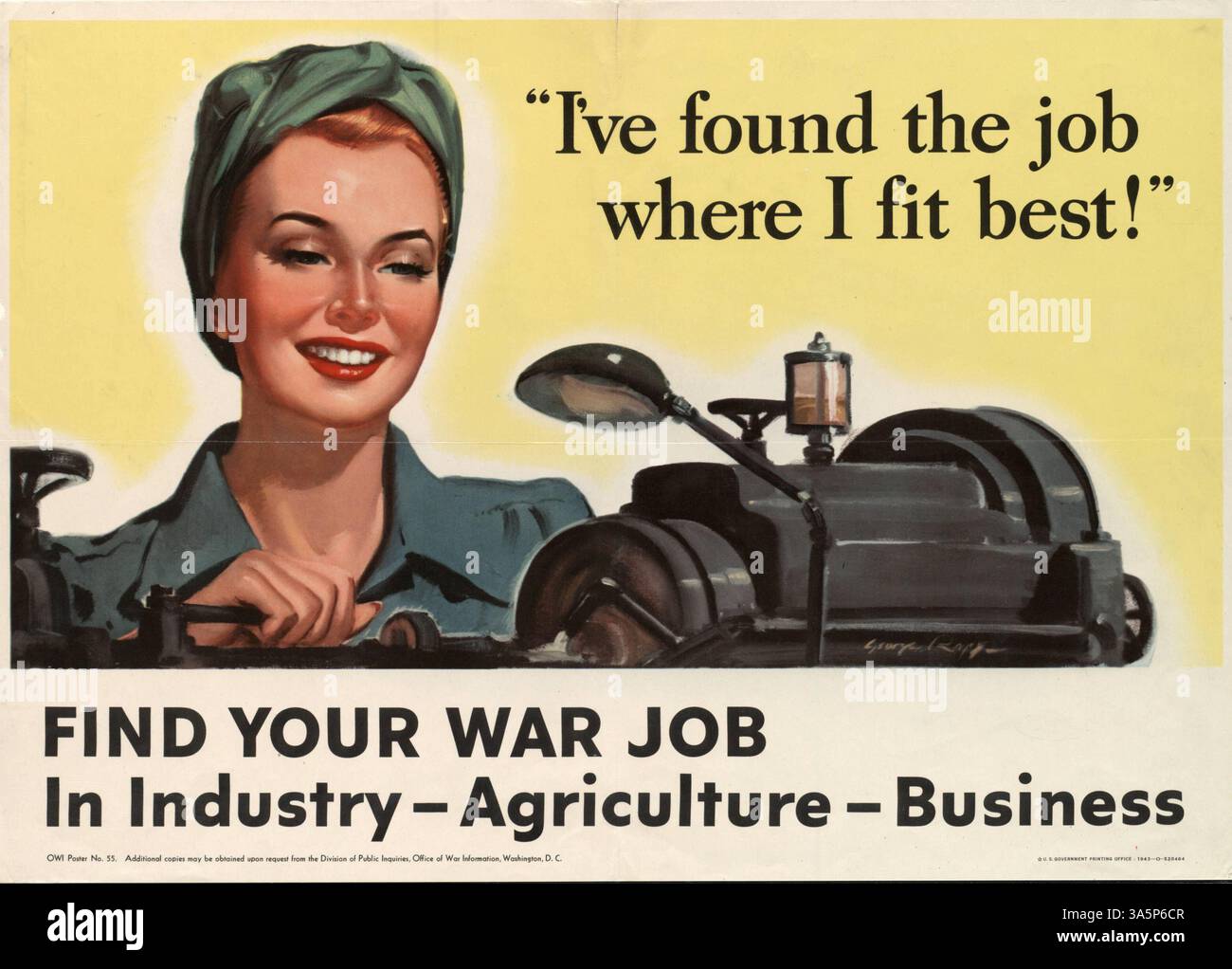 A 1943 World War II-era poster featuring a woman factory worker ...