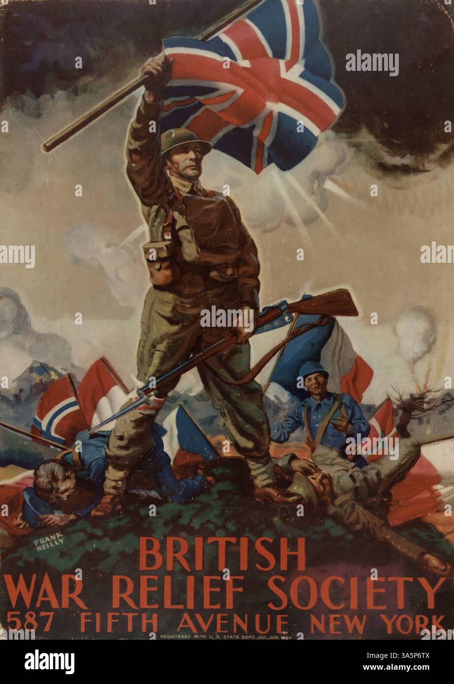 This image depicts a British soldier standing tall while waving the ...