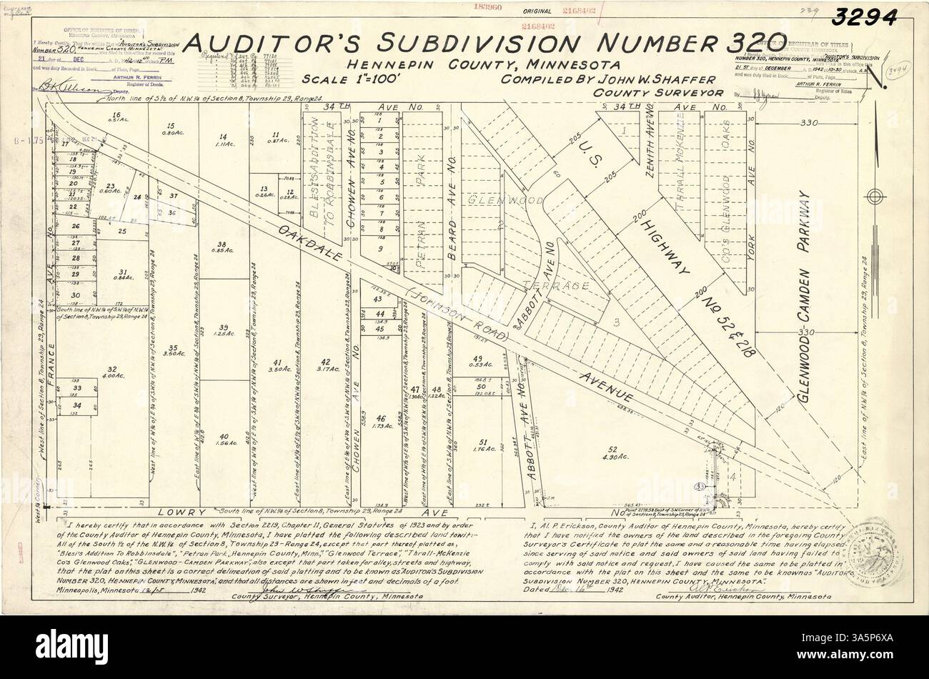 This map depicts auditors subdivision number 320 hi-res stock ...