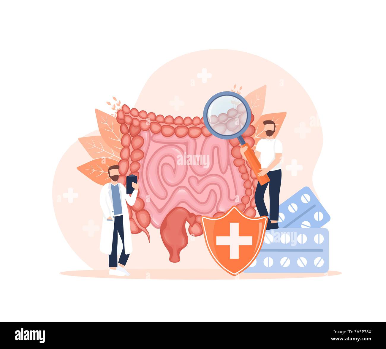 Cartoon vector illustration. Flat vector illustration with intestines ...