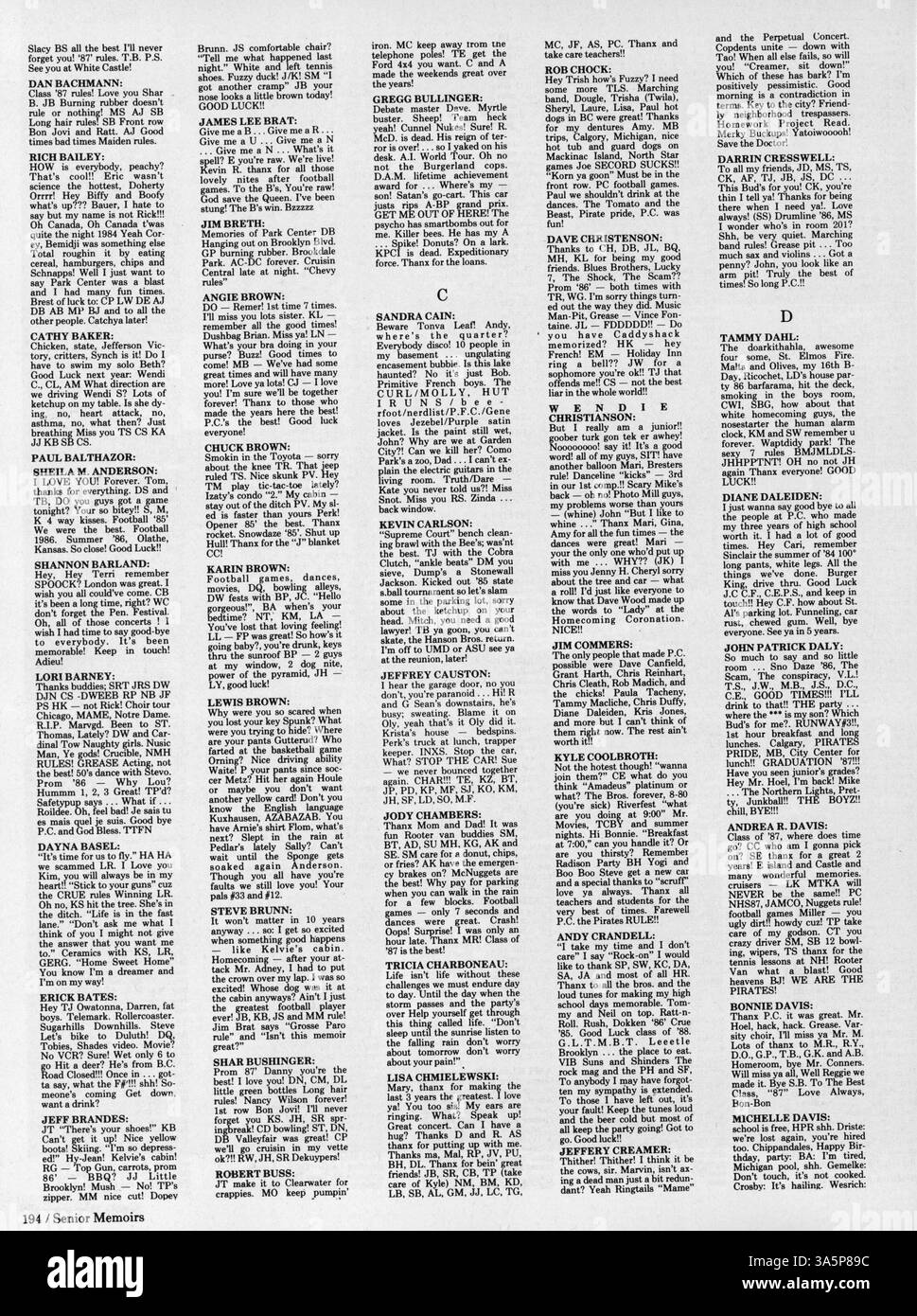 The 1987 Park Center High Yearbook features key student events ...